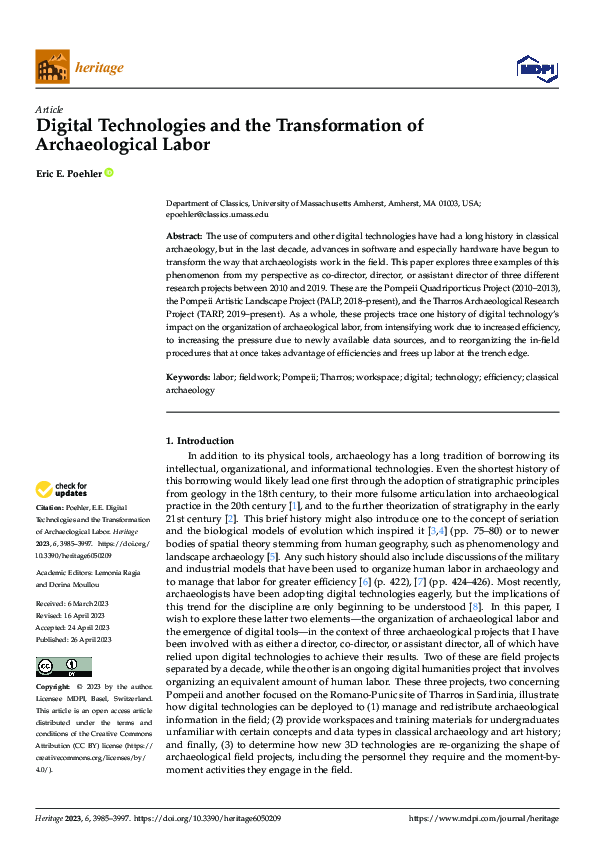 (PDF) Digital Technologies and the Transformation of Archaeological Labor