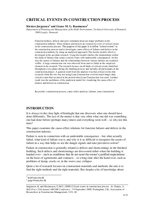 (PDF) Critical Events in Construction Process