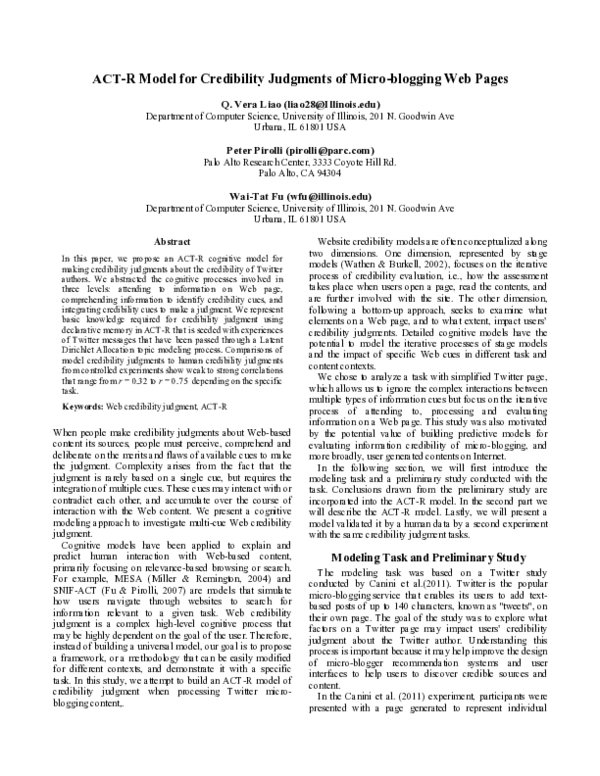 (PDF) ACT-R Model for Credibility Judgments of Micro-blogging Web Pages