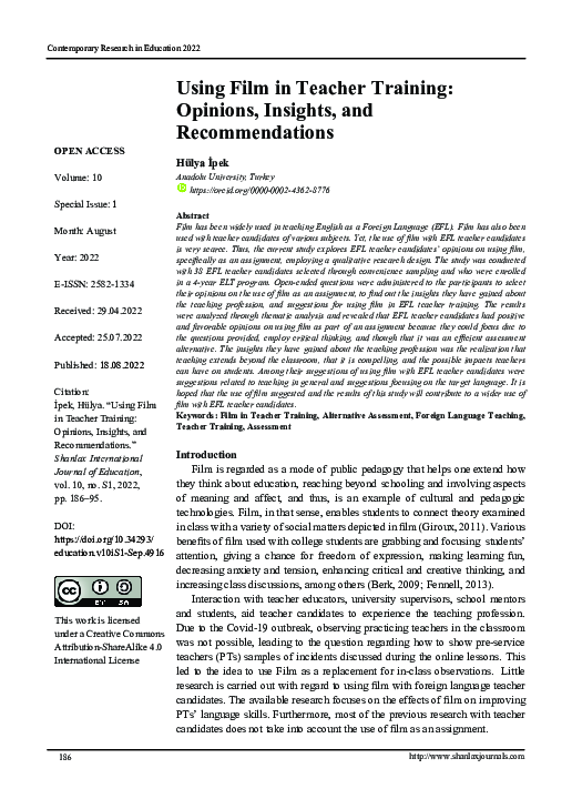 (PDF) Using Film in Teacher Training: Opinions, Insights, and ...