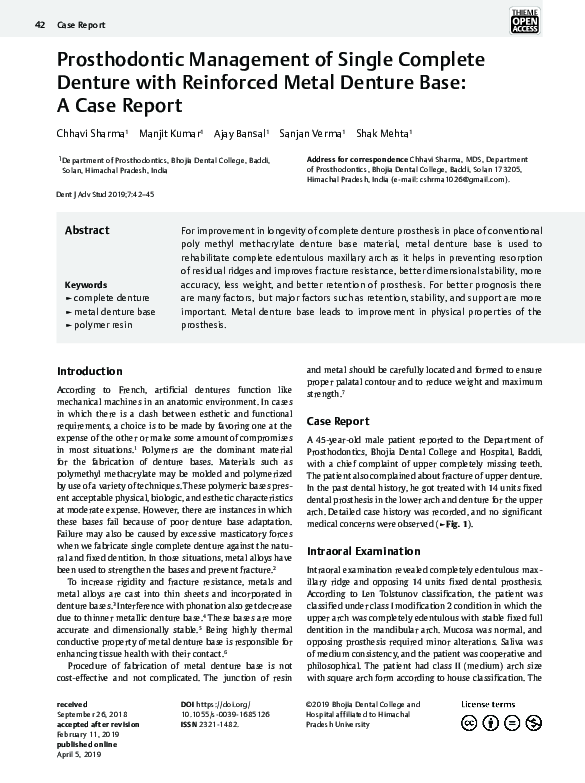 (PDF) Prosthodontic Management of Single Complete Denture with ...