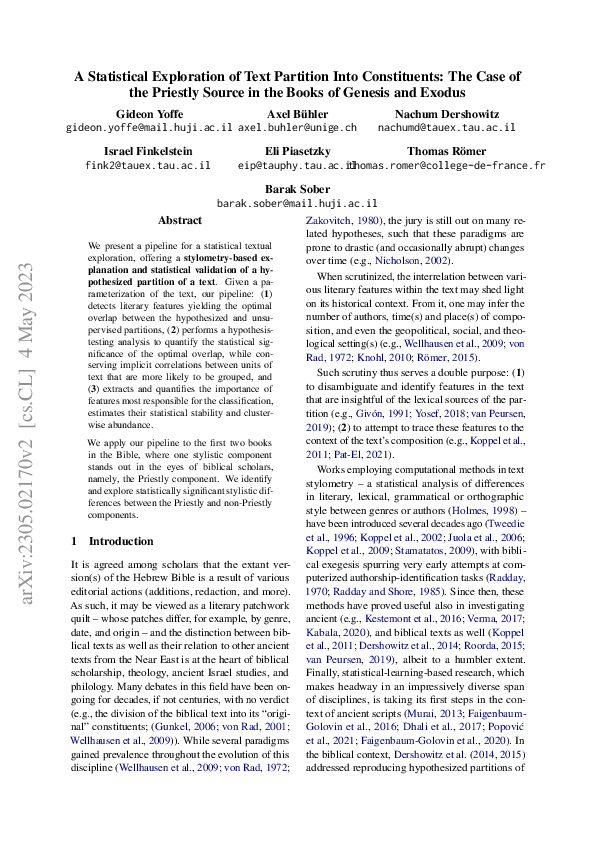 Pdf A Statistical Exploration Of Text Partition Into Constituents The Case Of The Priestly