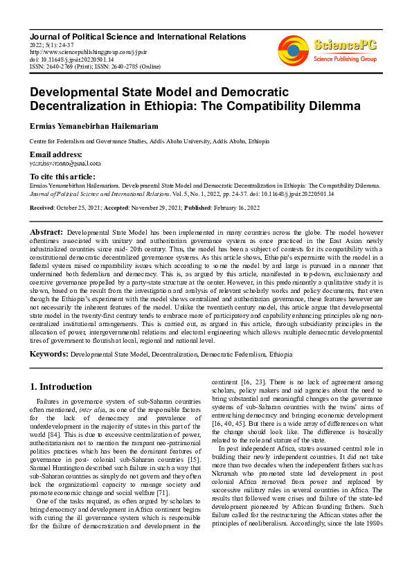 (PDF) Developmental State Model and Democratic Decentralization in ...