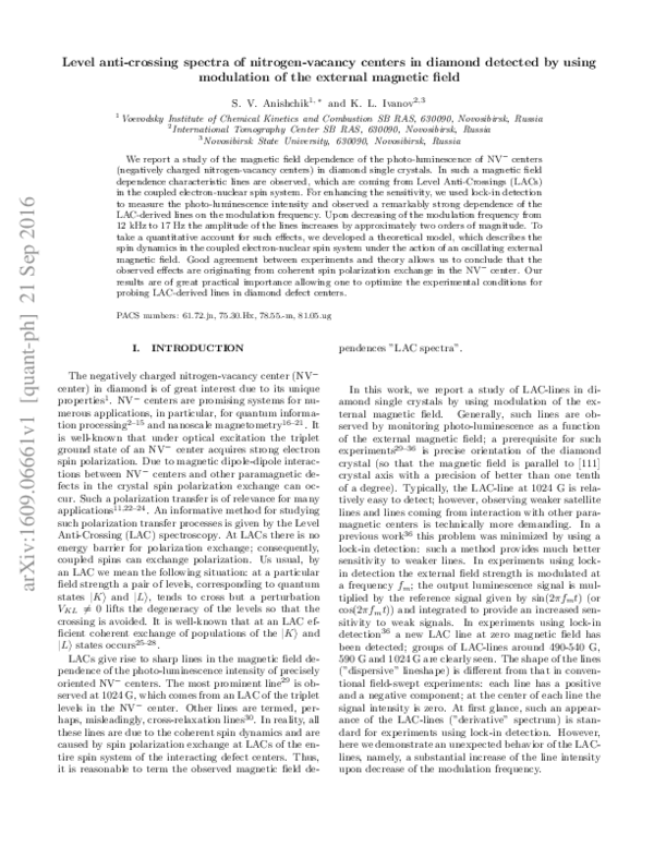(PDF) Level anti-crossing spectra of nitrogen-vacancy centers in ...
