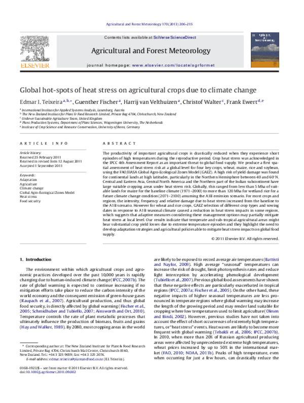 (PDF) Global hot-spots of heat stress on agricultural crops due to ...