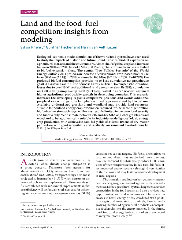 (PDF) Land and the food-fuel competition: insights from modeling