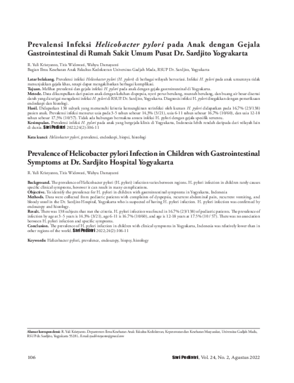 (PDF) Prevalensi Infeksi Helicobacter pylori pada Anak dengan Gejala ...