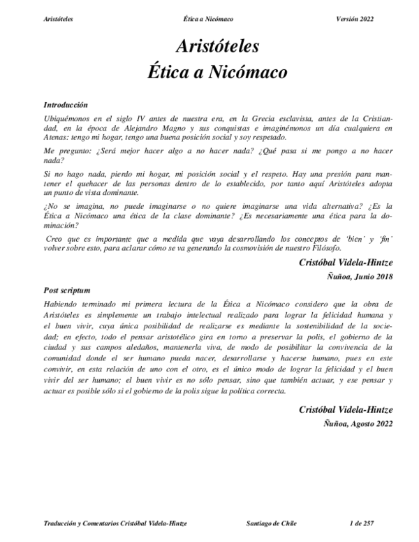 (PDF) Aristóteles, Ética a Nicómaco, Traducción y comentarios C. Videla ...
