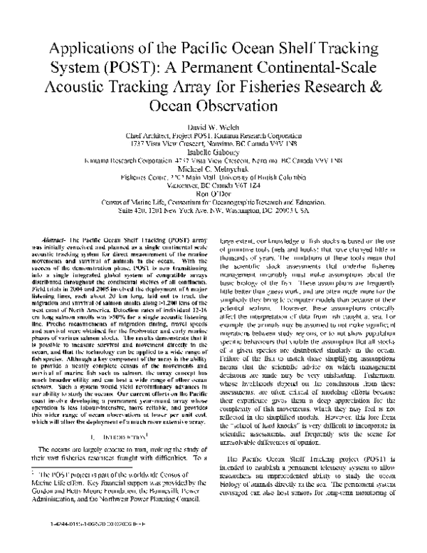 (PDF) Applications of the Pacific Ocean Shelf Tracking System (POST): A ...