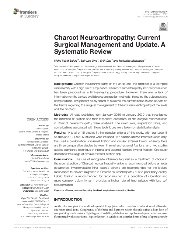 (PDF) Charcot Neuroarthropathy: Current Surgical Management and Update. A Systematic Review