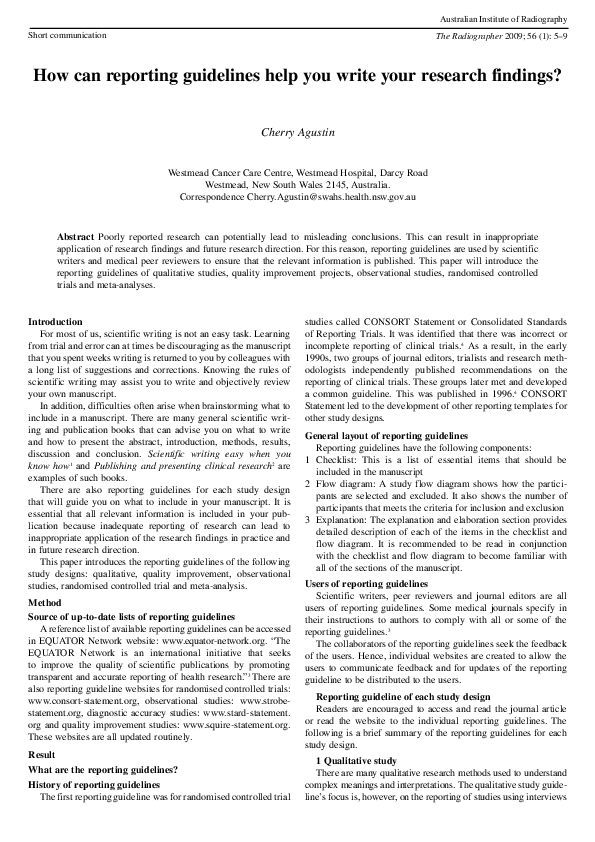 (PDF) How can reporting guidelines help you write your research findings?