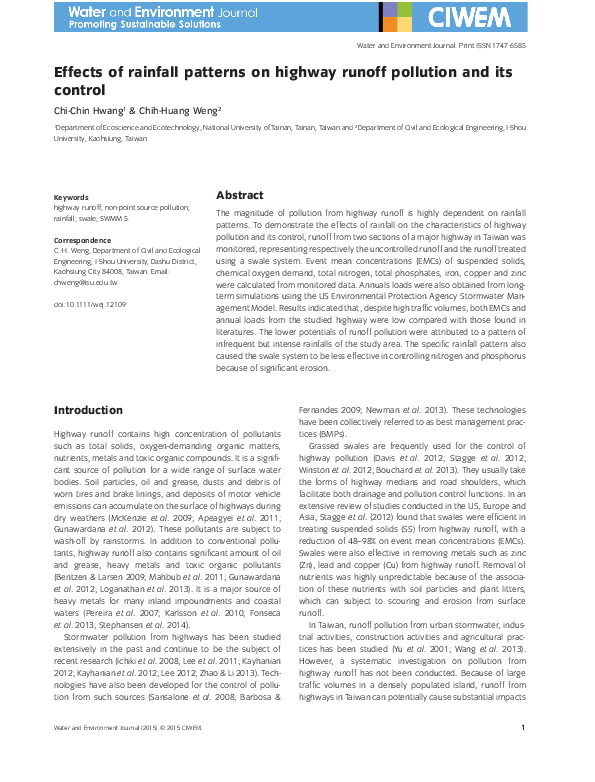 (PDF) Effects of rainfall patterns on highway runoff pollution and its ...