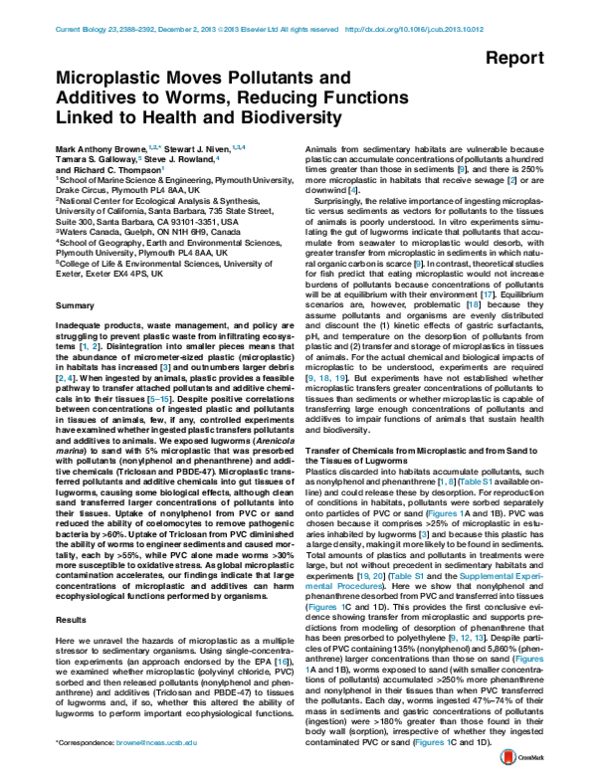 (PDF) Microplastic Moves Pollutants and Additives to Worms, Reducing Functions Linked to Health ...
