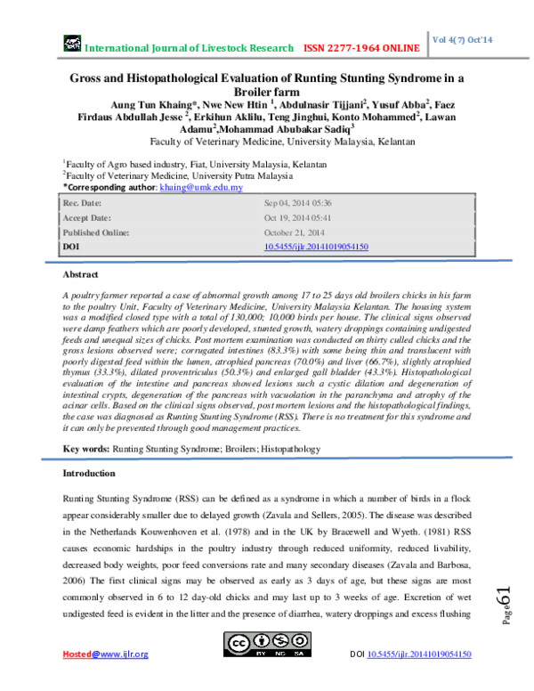 (PDF) Gross and Histopathological Evaluation of Runting Stunting ...