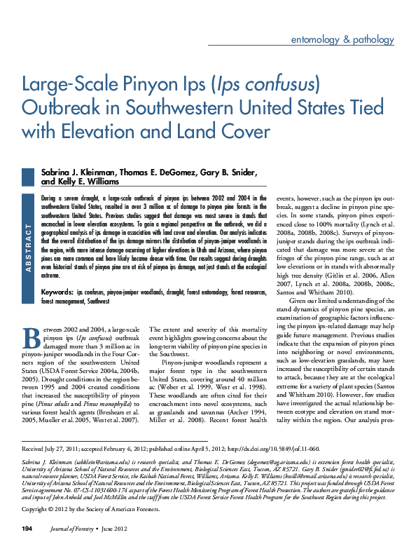 (PDF) Large-Scale Pinyon Ips (Ips confusus) Outbreak in Southwestern ...