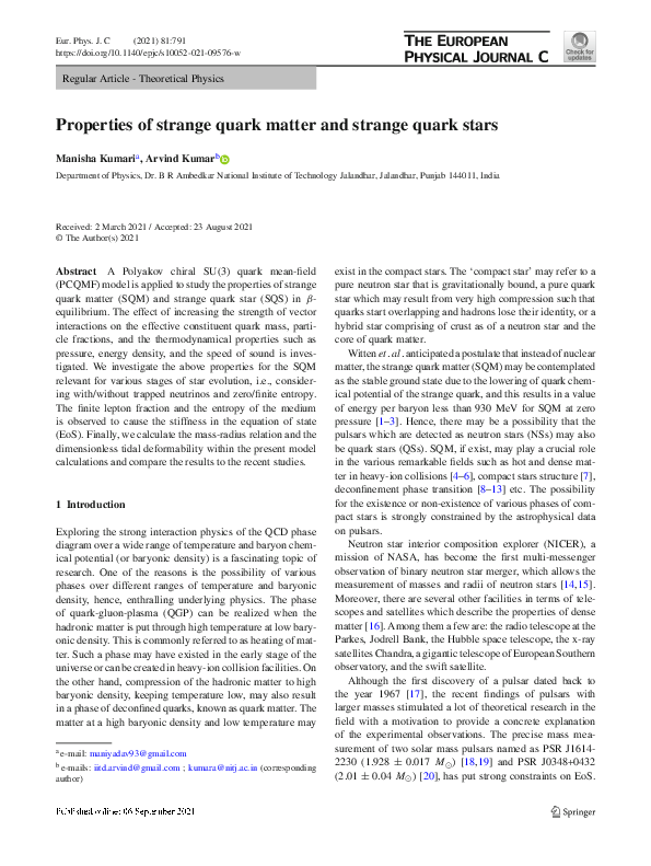 (PDF) Properties of strange quark matter and strange quark stars