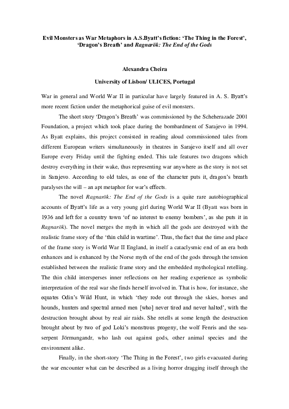 (PDF) Evil Monsters as War Metaphors in A. S. Byatt’s Fiction: "The ...