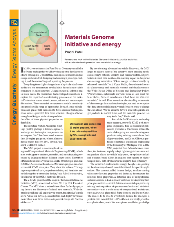 (PDF) Materials Genome Initiative and energy
