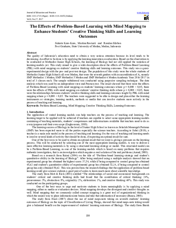 (PDF) The Effects of Problem-Based Learning with Mind Mapping to Enhance Students’ Creative ...