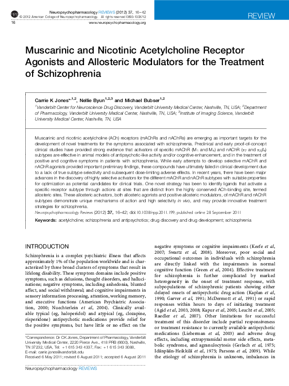 (PDF) Allosteric modulation of the M1 muscarinic acetylcholine receptor: improving cognition and ...