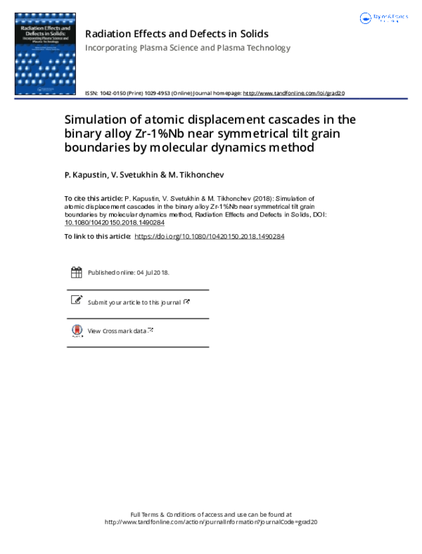 (PDF) Simulation of Atomic Displacement Cascades in the Deformed HCP Zirconium Model by the ...