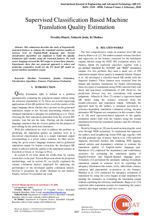 (PDF) Supervised Classification Based Machine Translation Quality ...