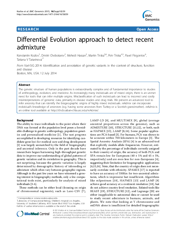 (PDF) Differential Evolution Approach to Detect Recent Admixture