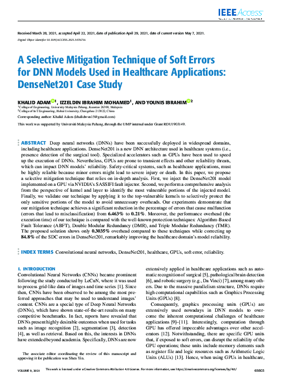 Pdf A Selective Mitigation Technique Of Soft Errors For Dnn Models 6747
