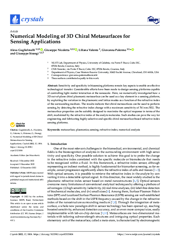 (PDF) Numerical Modeling of 3D Chiral Metasurfaces for Sensing Applications