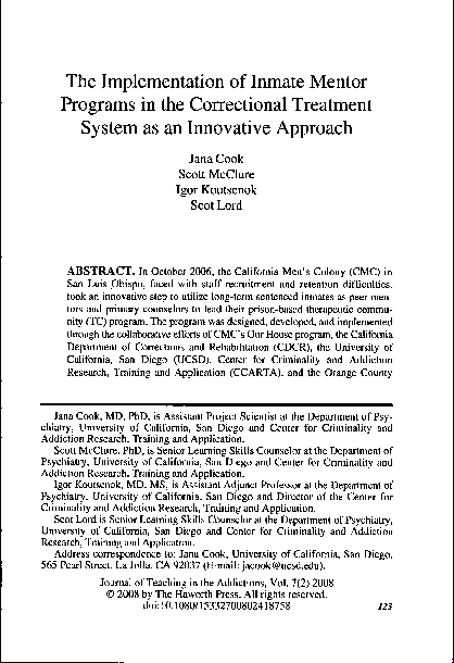 (PDF) The Implementation of Inmate Mentor Programs in the Correctional ...