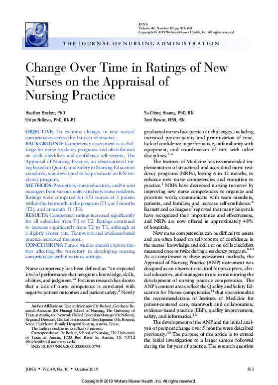 (PDF) Change Over Time in Ratings of New Nurses on the Appraisal of ...