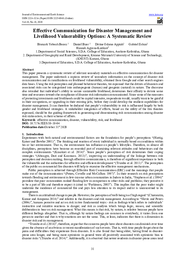 (PDF) Effective Communication for Disaster Management and Livelihood Vulnerability Options: A ...