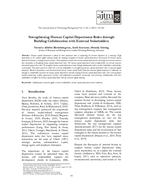 (PDF) Strengthening Human Capital Department Roles through Building ...