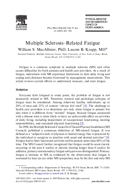 (PDF) Multiple sclerosis-related fatigue