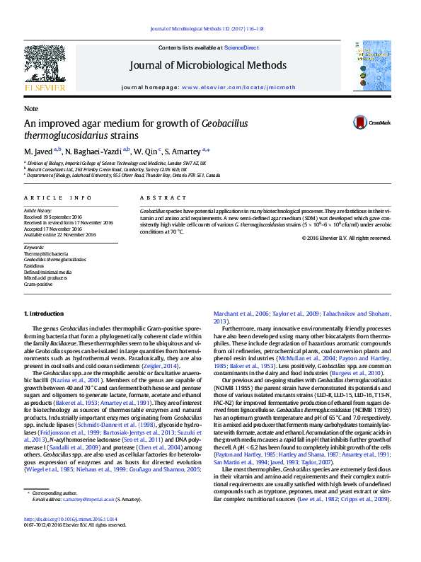 (PDF) An improved agar medium for growth of Geobacillus ...