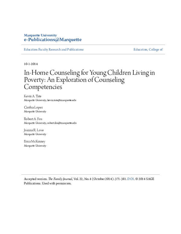 (PDF) In-Home Counseling for Young Children Living in Poverty