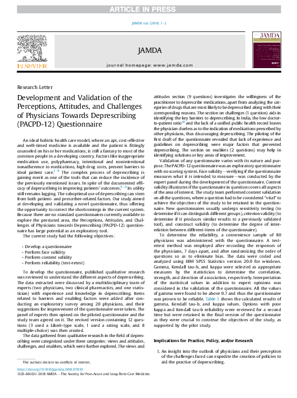 (PDF) Development and Validation of the Perceptions, Attitudes, and Challenges of Physicians ...