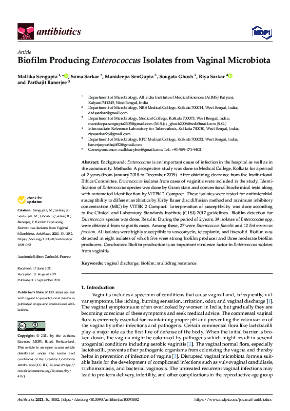 Pdf Biofilm Producing Enterococcus Isolates From Vaginal Microbiota