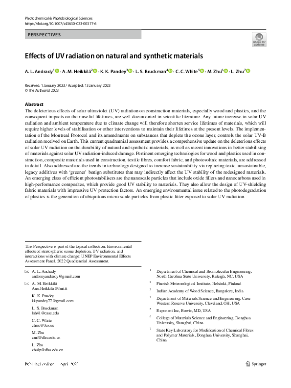 (PDF) Effects of UV radiation on natural and synthetic materials