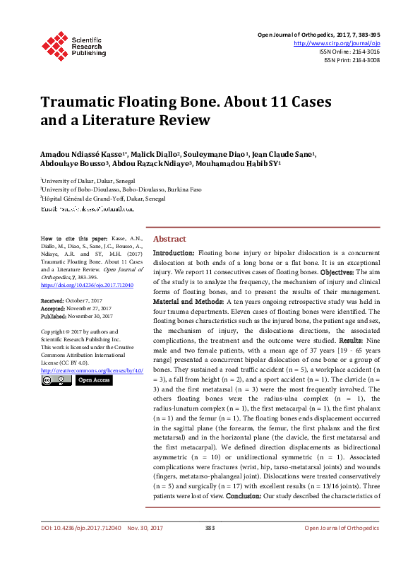 (PDF) Traumatic Floating Bone. About 11 Cases and a Literature Review