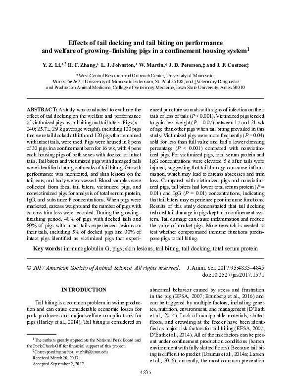 (PDF) Effects of tail docking and tail biting on performance and ...