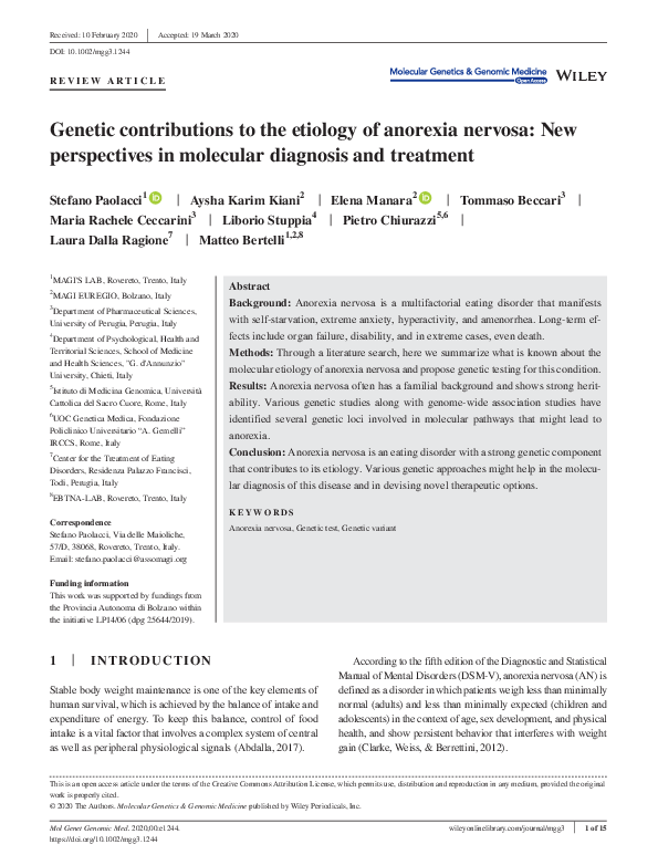 (PDF) Genetic contributions to the etiology of anorexia nervosa: New ...