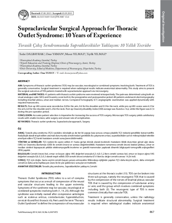 (PDF) Supraclavicular surgical approach for thoracic outlet syndrome ...