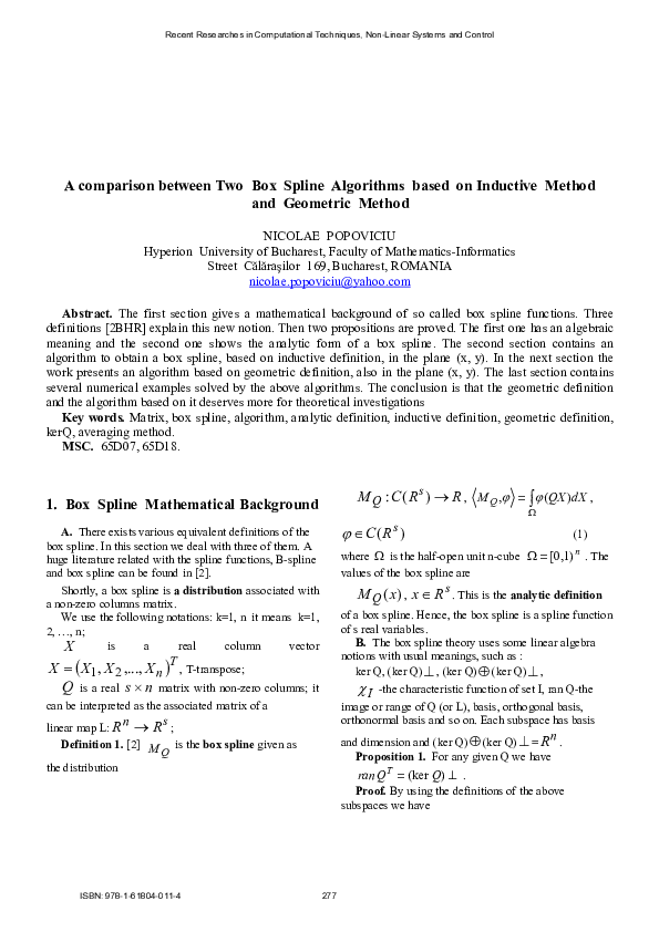 Pdf A Comparison Between Two Box Spline Algorithms Based On Inductive