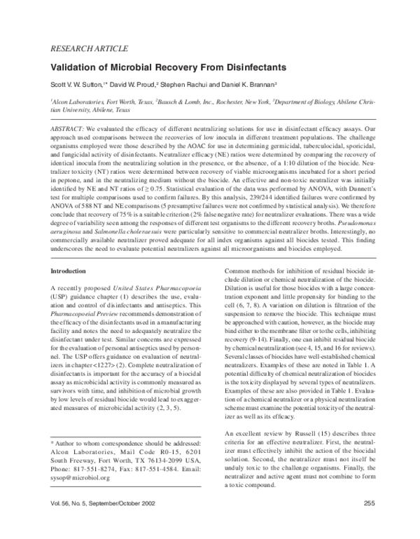 (PDF) Validation of microbial recovery from disinfectants
