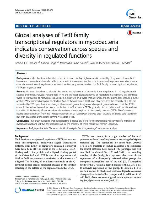 (PDF) Global analyses of TetR family transcriptional regulators in ...