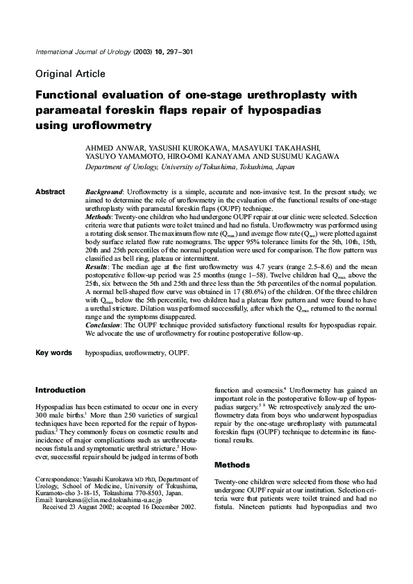 (PDF) Functional evaluation of one-stage urethroplasty with parameatal ...