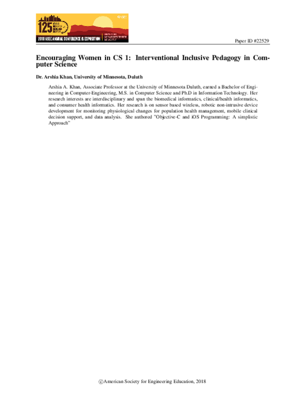 (PDF) Encouraging Women in CS 1: Interventional Inclusive Pedagogy in Computer Science