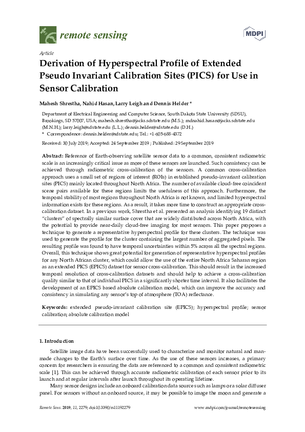(PDF) Derivation of Hyperspectral Profile of Extended Pseudo Invariant ...