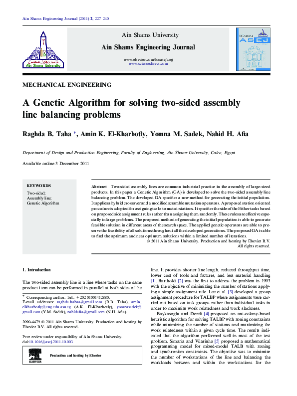 (PDF) A Genetic Algorithm for solving two-sided assembly line balancing ...